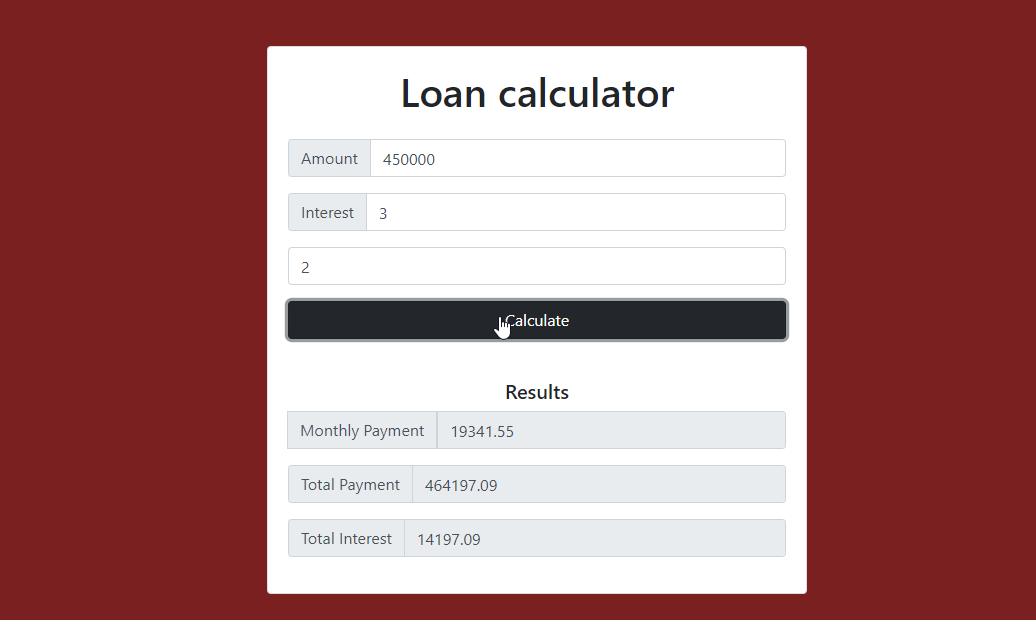 Simple Loan Calculator App Using Jquery In Javascript Free Source Code Sourcecodester